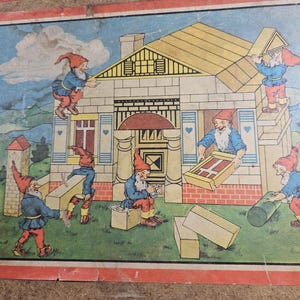 Antique or Vtg German Wood Blocks Set in Box With Gnomes // Box is 12 X ...