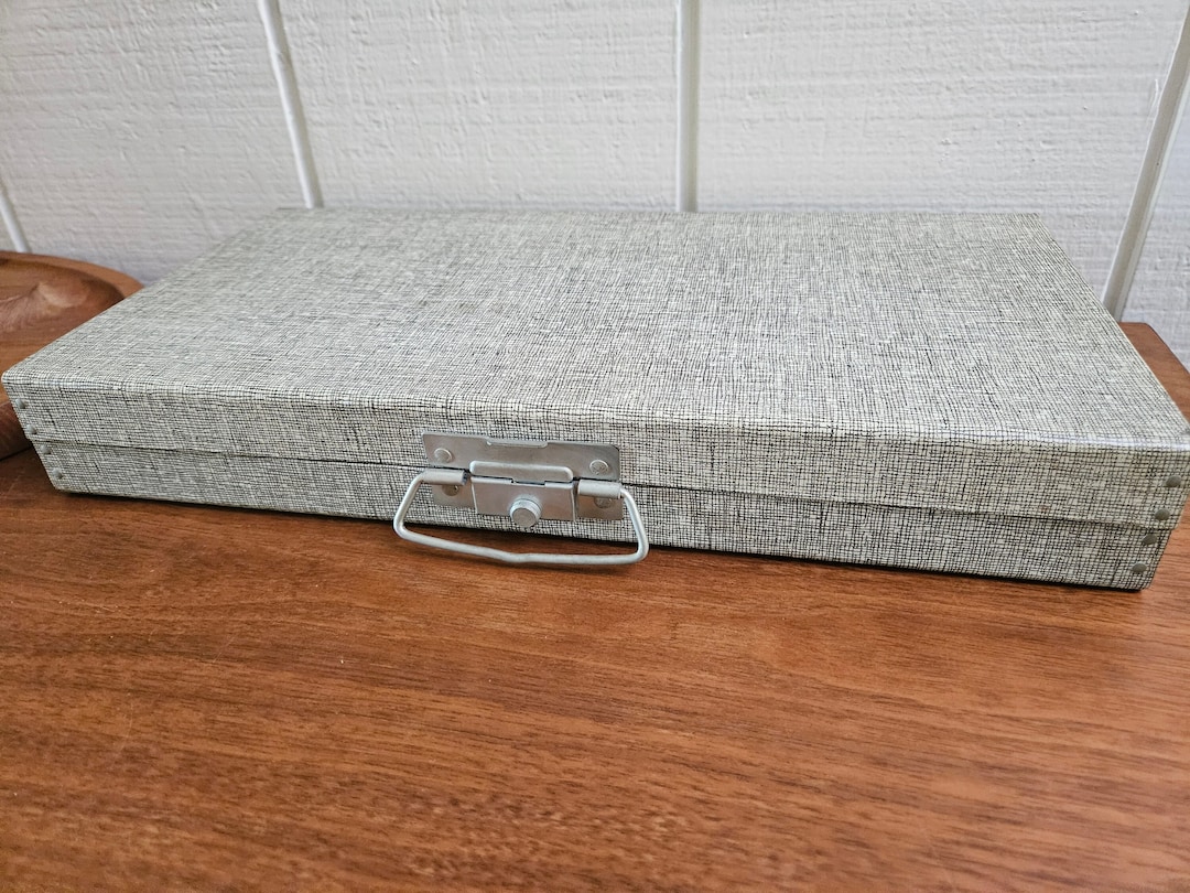 Vtg Metal Slides Box, Hatched Pattern // Holds 150 Slides // 14.5 X 7. ...