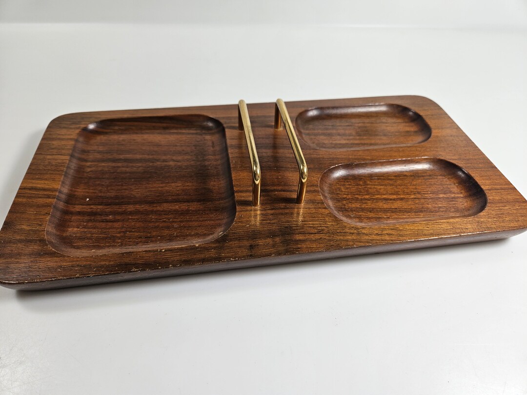 Vtg Walnut Wood Tray Organizer, 12 X 6 Inches // Wooden Desk Catch All ...