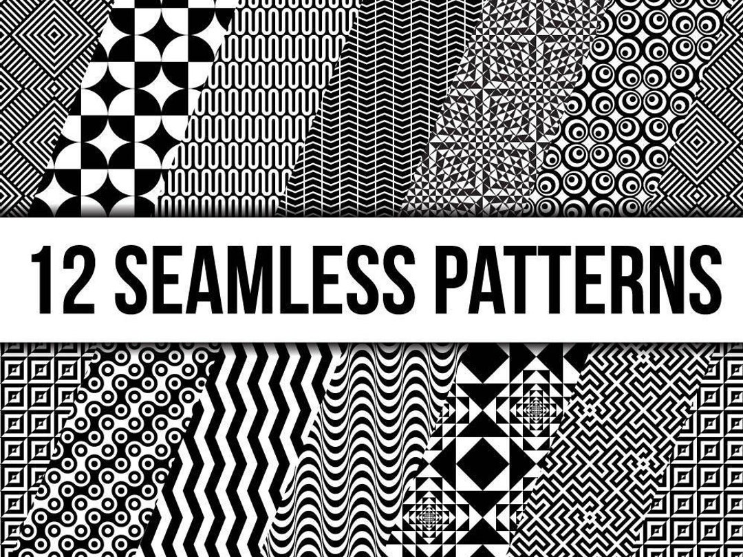 12 Black and White Seamless Patterns, Transparent Backgrounds, Editable ...
