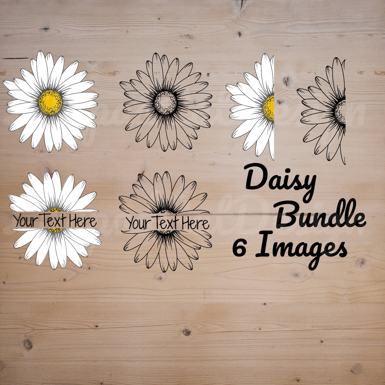 Daisy Bundle SVG, Daisy Svg, 6 IMAGES INCLUDED, Half Daisy Svg, Daisy ...