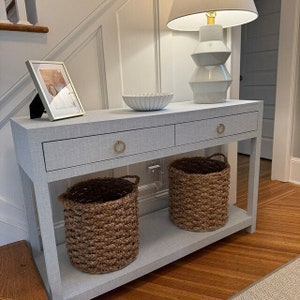 Custom Grasscloth Console Table: Modern Coastal Entryway Linen Table - Etsy