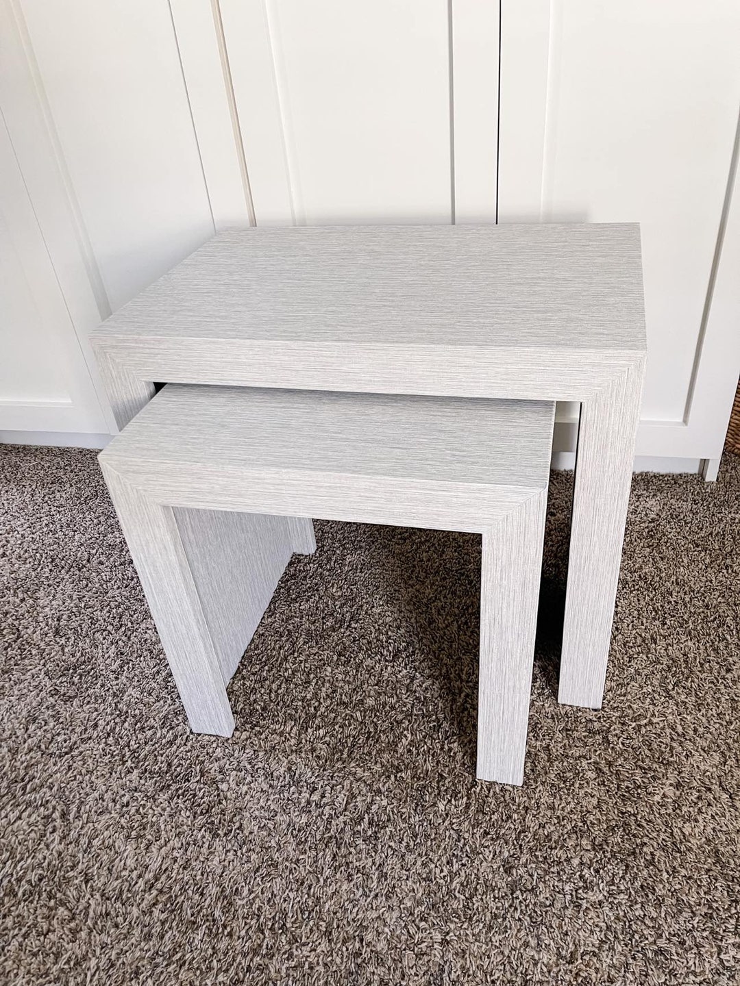 Wood Grasscloth Nesting Side Tables: Modern Coastal Living Room ...