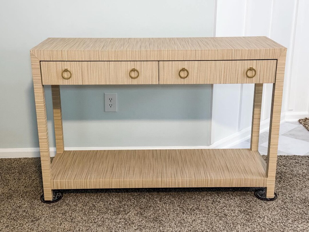 Custom Grasscloth Console Table: Modern Coastal Entryway Table, Parsons ...