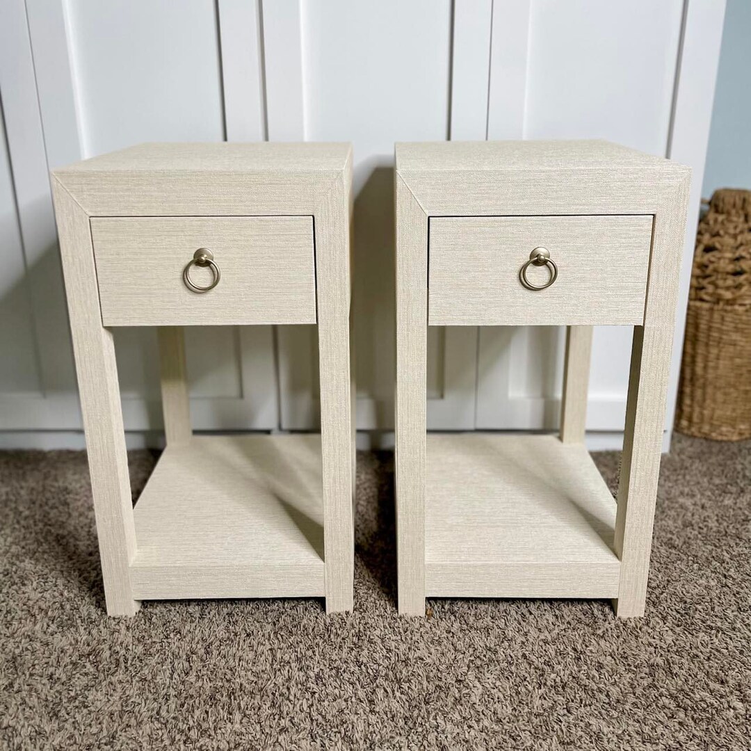 Grasscloth End Table, Nightstand, Bedside Table, Modern Coastal, Raffia ...