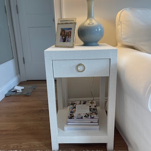 Grasscloth End Table, Nightstand, Bedside Table, Modern Coastal, Raffia ...