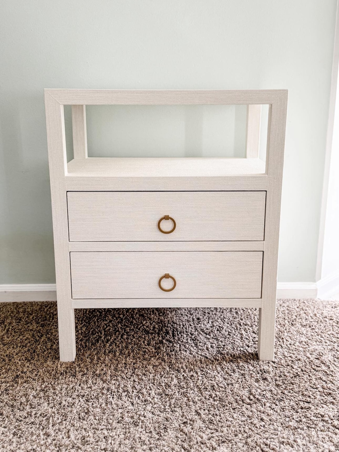 Coastal Grasscloth Nightstand, Modern Bedside Table, Modern Coastal ...