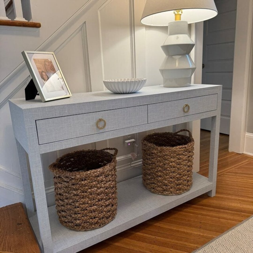 Custom Grasscloth Console Table: Modern Coastal Entryway Linen Table - Etsy