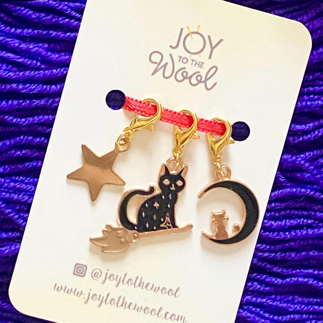 Celestial Moon Cat and Gold Star Halloween Stitch Marker Set Progress ...