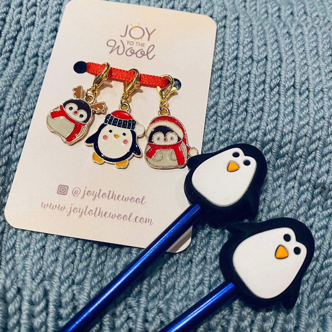 Bundle Christmas Penguin Stitch Markers and a Pair of Knitting Needle ...