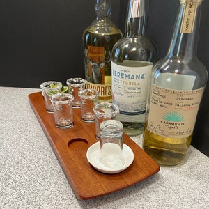 Tequila Serving Tray Set - Mahoganytray With 2 Bowls & 6 Heavy Base ...