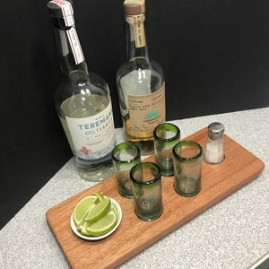 Tequila Mahogany Serving Tray Set With Salt Shaker, Bowl, & 4 Green Rim ...