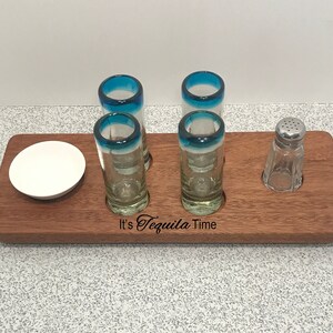 Tequila Mahogany Serving Tray Set With Salt Shaker, Bowl, & 4 Aqua Rim ...