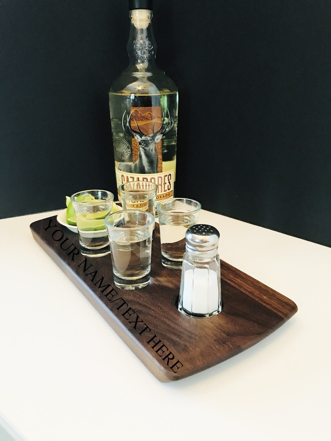 Tequila Serving Tray Set - Walnut Tray With Salt Shaker, Bowl, & 4 ...