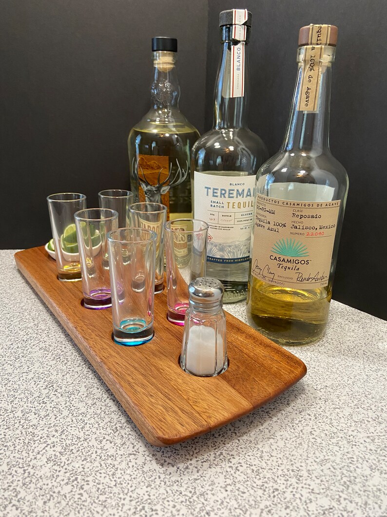 Tequila Flight Serving Tray Set - Mahogany Tray Can Be Personalized ...
