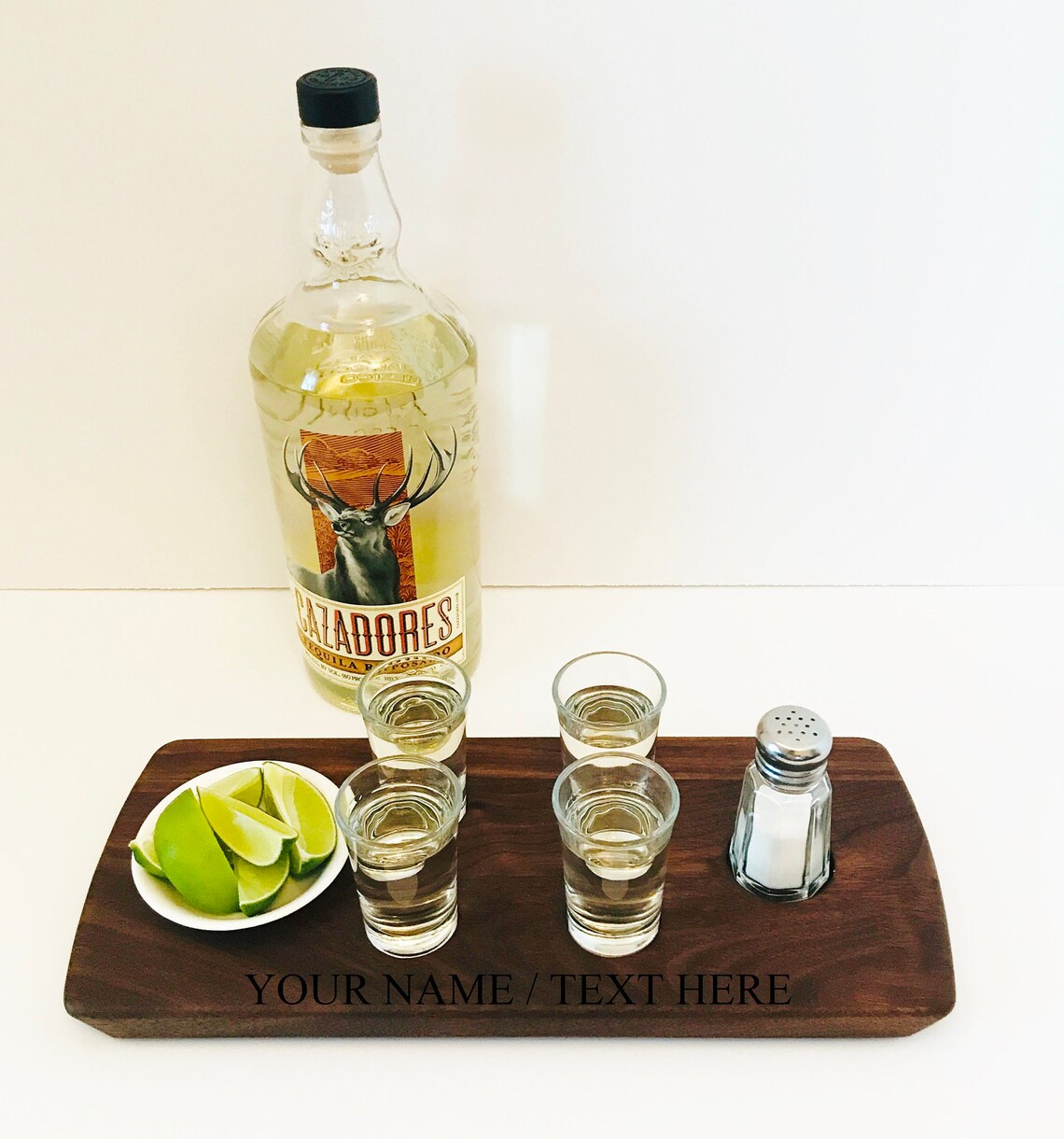 Tequila Serving Tray Set - Walnut Tray With Salt Shaker, Bowl, & 4 ...