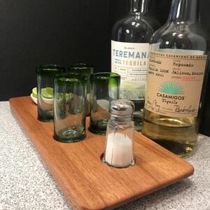 Tequila Mahogany Serving Tray Set With Salt Shaker, Bowl, & 4 Green Rim ...