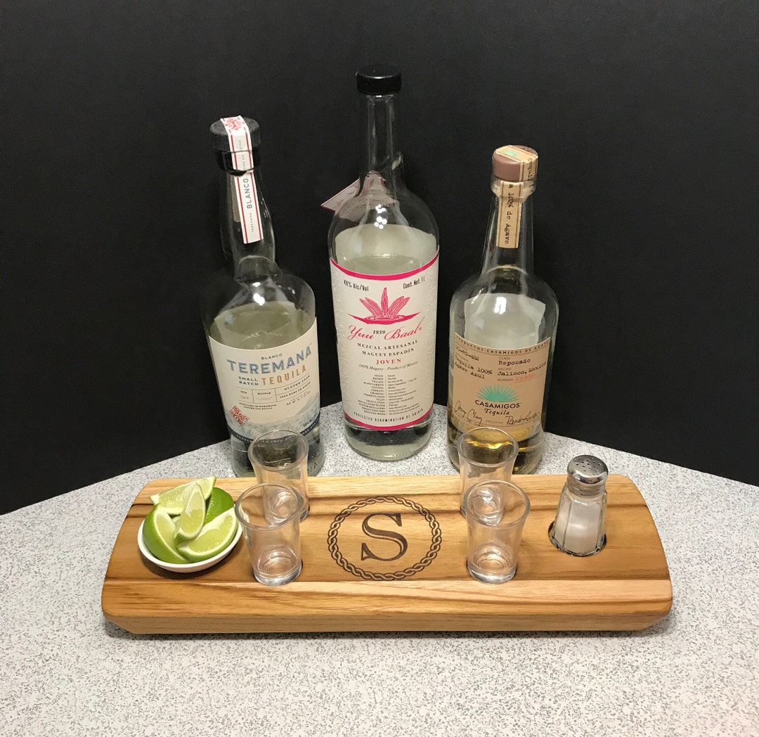 Monogrammed Tequila Flight 4 Heavy Base Shot Glasses With Salt Shaker ...