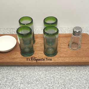 Tequila Mahogany Serving Tray Set With Salt Shaker, Bowl, & 4 Green Rim ...
