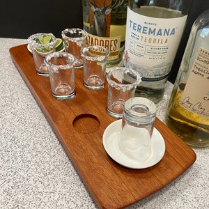 Tequila Serving Tray Set - Mahoganytray With 2 Bowls & 6 Heavy Base ...