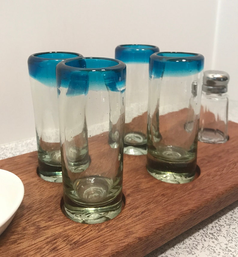 Tequila Mahogany Serving Tray Set With Salt Shaker, Bowl, & 4 Aqua Rim ...