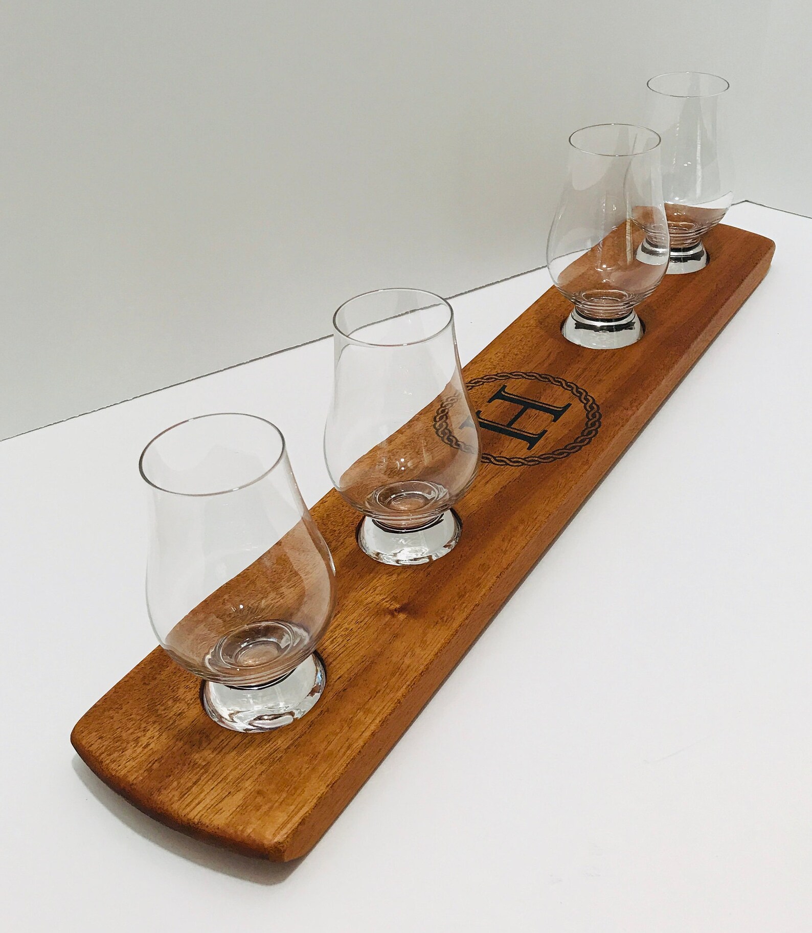 Monogrammed 4 Glencairn Glass Serving Tray Set - Solid Mahogany ...