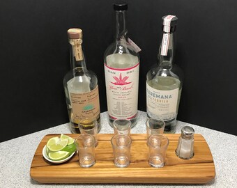 Tequila Flight Serving Tray Set Mahogany Tray Can Be Personalized Salt ...