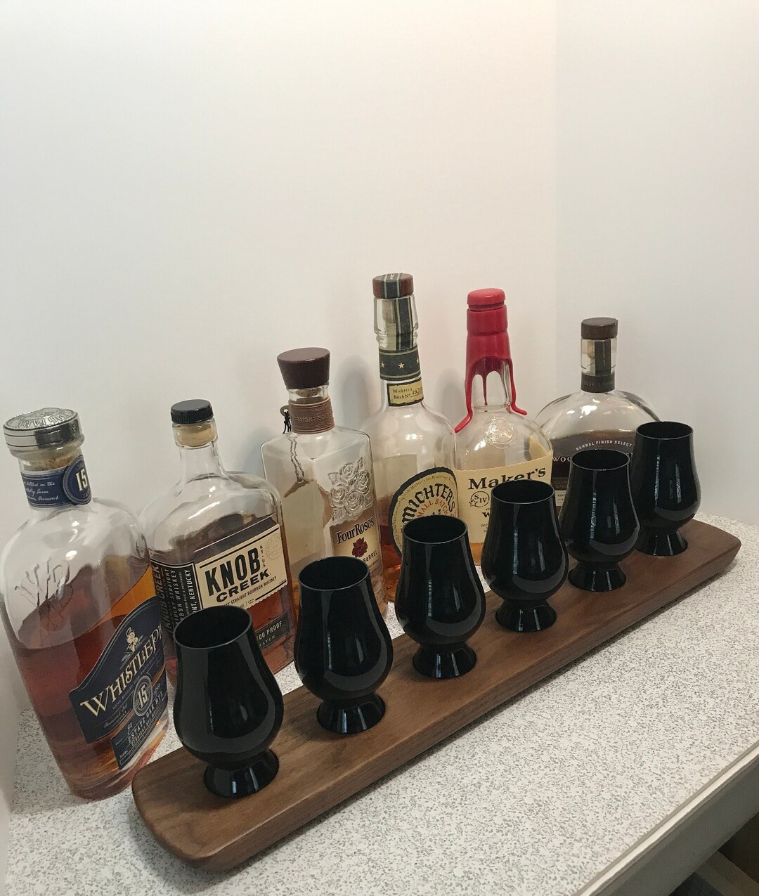 Personalized 6 Black Glencairn Glass Set Serving Tray - Walnut ...