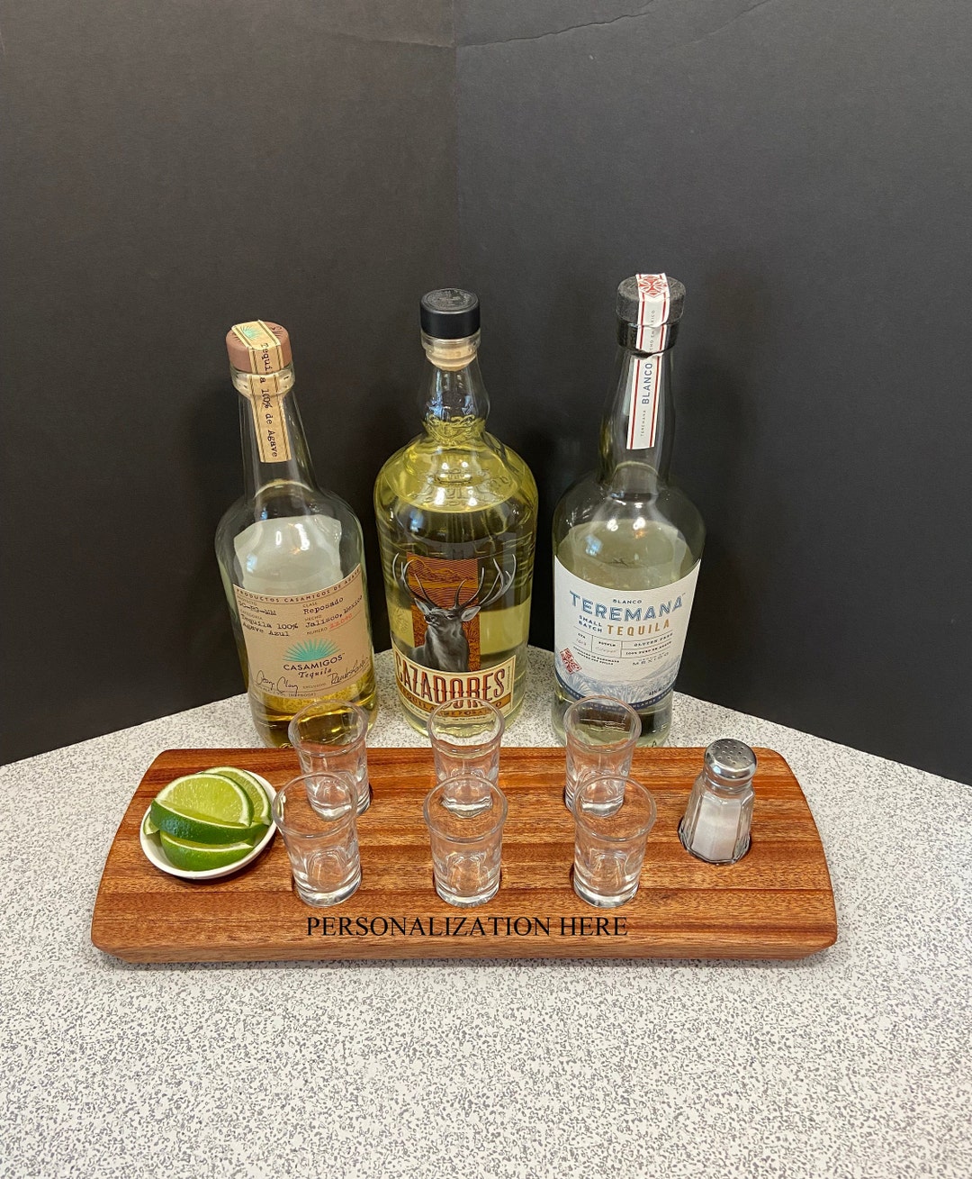 Tequila Flight Serving Tray Set - Mahogany Tray Can Be Personalized ...