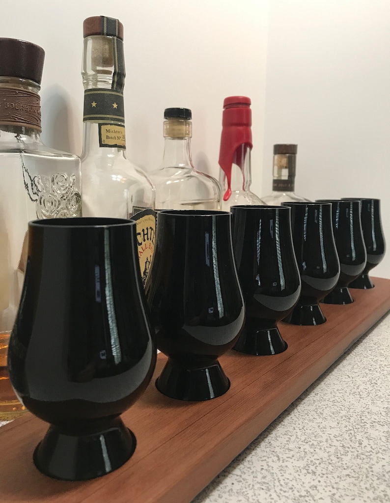 Personalized 6 Black Glencairn Glass Set Serving Tray Reclaimed Redwood ...