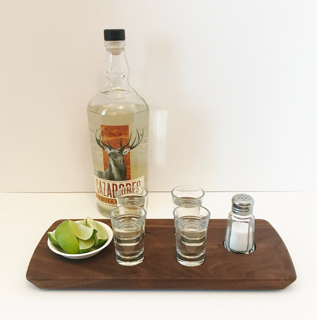 Tequila Serving Tray Set - Walnut Tray With Salt Shaker, Bowl, & 4 ...