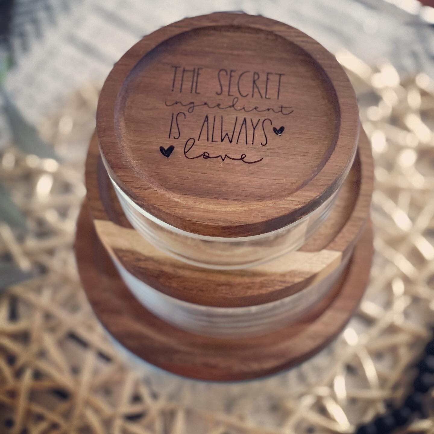 Set of 3 Glass Containers With Custom Engraved Wooden Acacia Air Tight ...