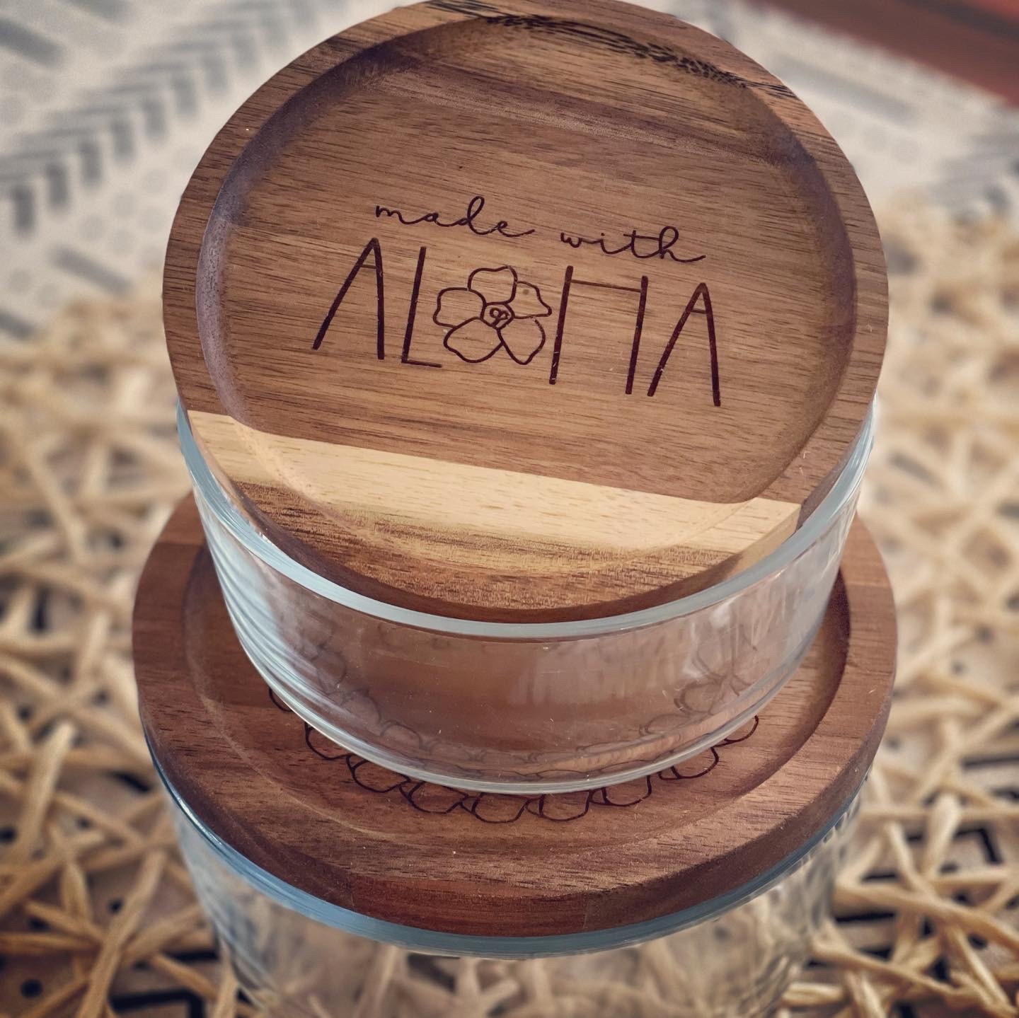 Set of 3 Glass Containers With Custom Engraved Wooden Acacia Air Tight ...