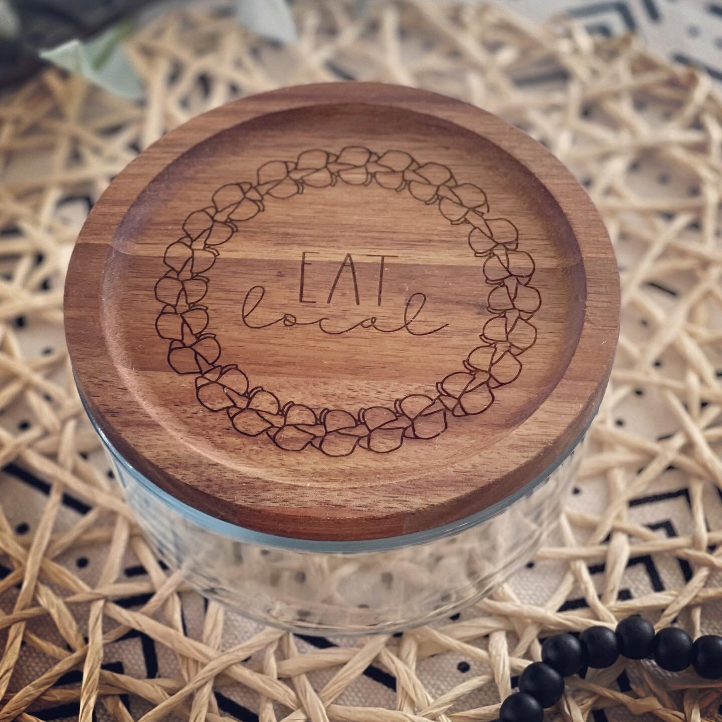 Set of 3 Glass Containers With Custom Engraved Wooden Acacia Air Tight ...