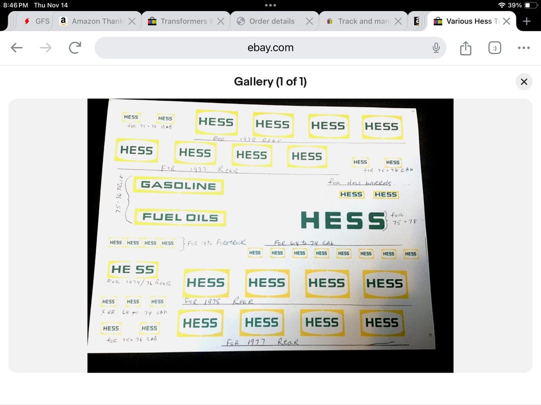 Various Stickers for Hess Toy Trucks From 1970-1978 - Etsy