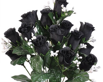 14 Gray Roses Buds, Long Stems, Bush Bouquet, Artificial Roses, Silk ...