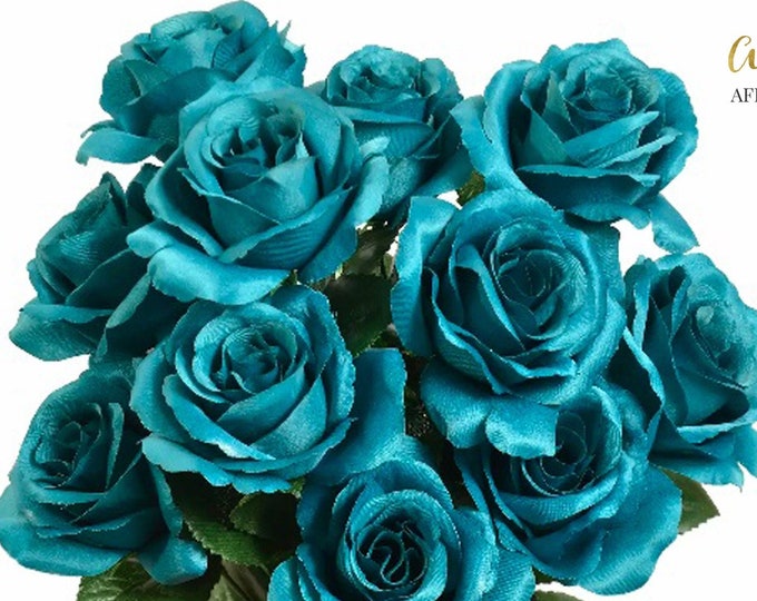 Teal and Ivory Rose Bridal Bouquet, Emerald, Wedding Bouquet ...