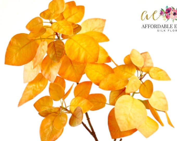28" Faux Mustard Cotinus Leaf Spray, Fake Fall Foliage, Artificial ...
