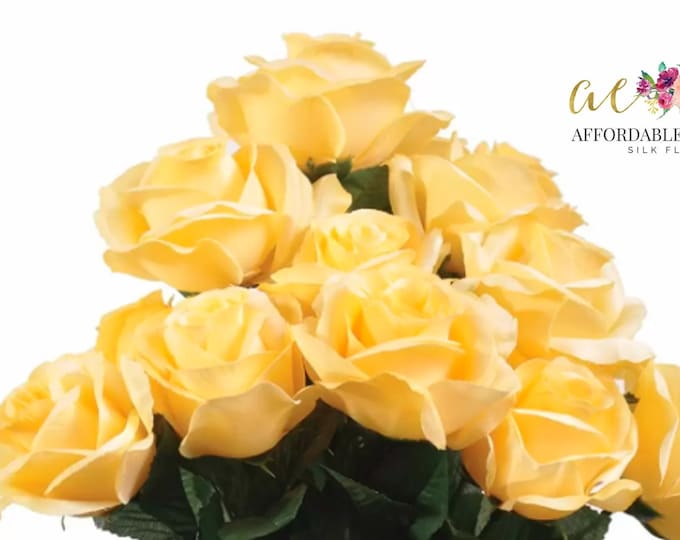 14 Gray Roses Buds, Long Stems, Bush Bouquet, Artificial Roses, Silk ...