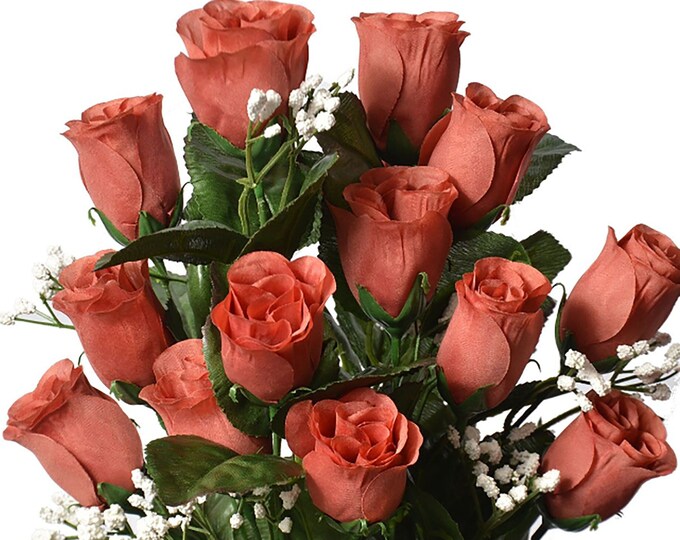 14 Cinnamon Rose Buds, Melon, Burnt Orange Terracotta, Roses Buds, Bush ...