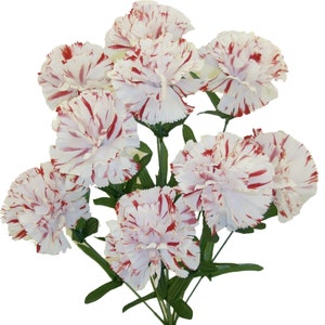 20 Peppermint Carnation Bush, 9 Heads, Red & White, Artificial Fake ...