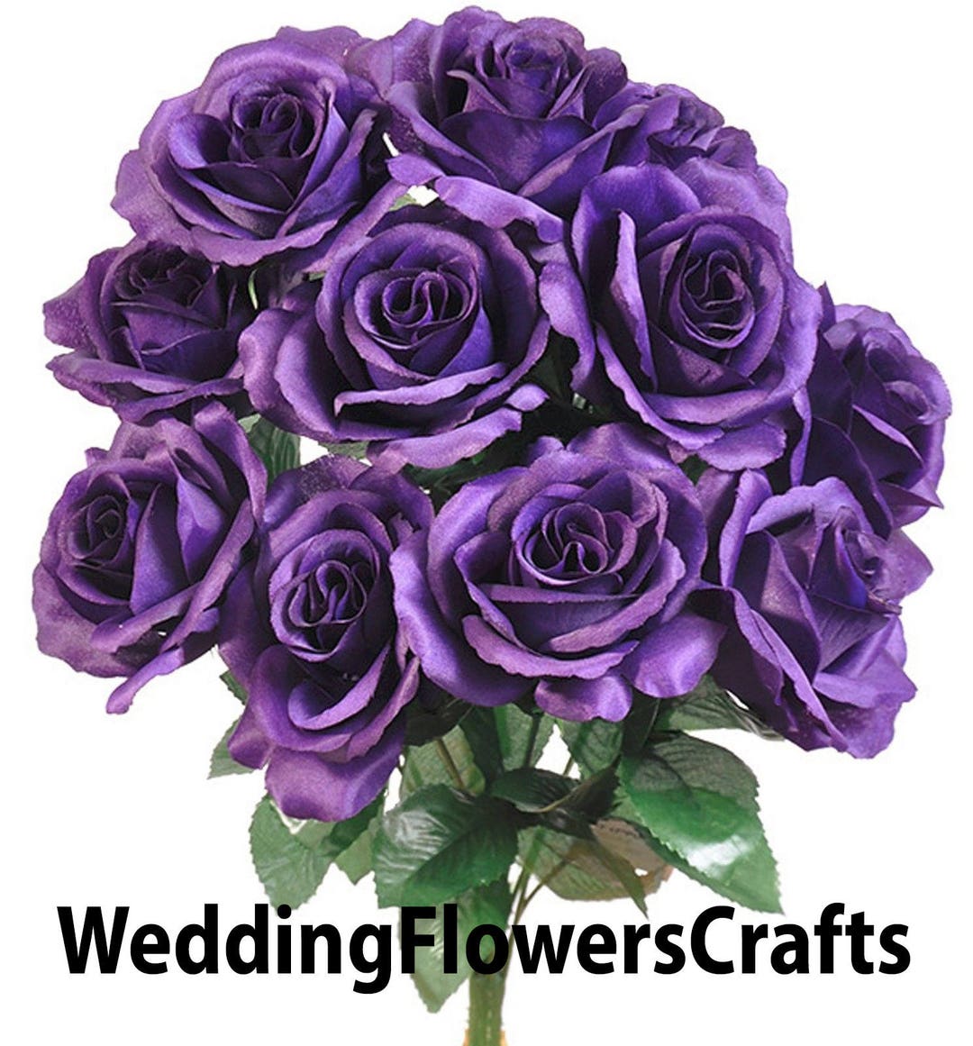 12 Open Purple Roses, Regency, Plum, Artificial Flowers, 4" Rose Head ...