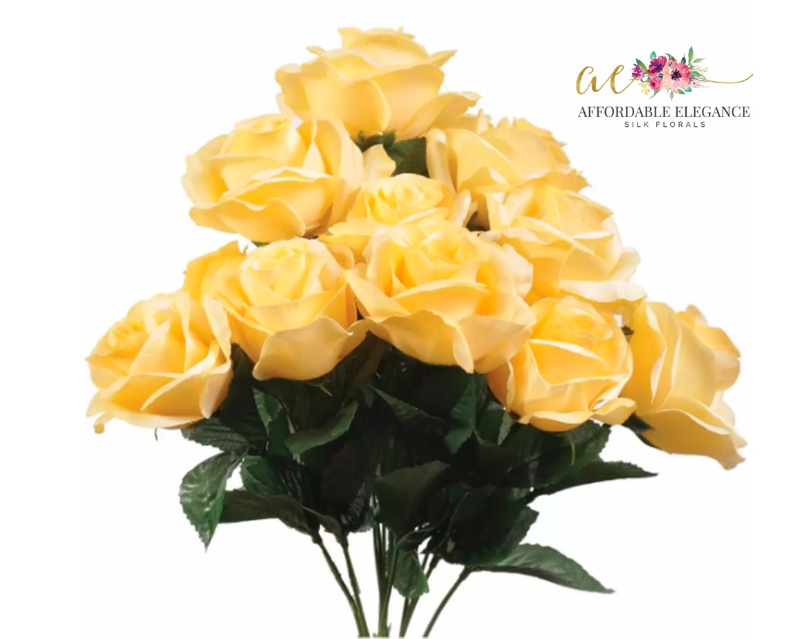 12 Open Baby Yellow Roses Artificial Flowers 4 Rose - Etsy