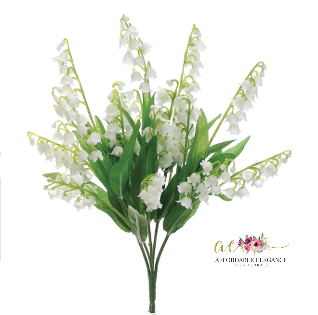 12 Faux Lily of the Valley Bush, White, Artificial Stems, Fake Silk ...