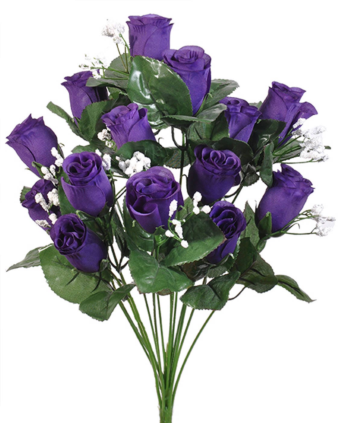 14 Purple Roses Buds Long Stems Bush Bouquet Artificial - Etsy