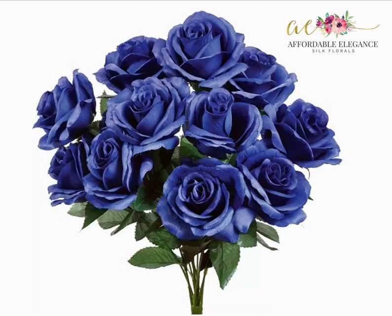 12 Open Dark Royal Blue Roses Artificial Flowers 4 - Etsy