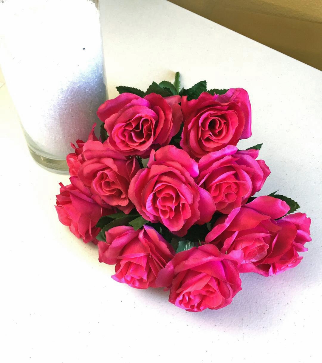 12 Open Dark Pink Roses, Fuchsia Magenta Artificial Flowers, 4 Rose ...