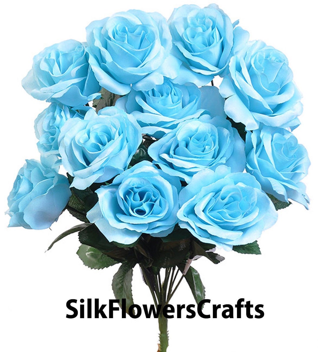12 Aqua Blue Open Roses, Turquoise Rose Bush, Artificial Flowers, 4 ...