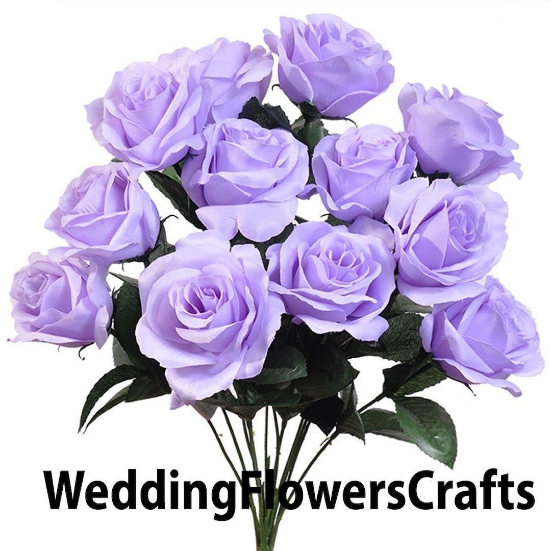 12 Open Lavender Roses, Artificial Flowers, 4" Rose Head, Wedding ...