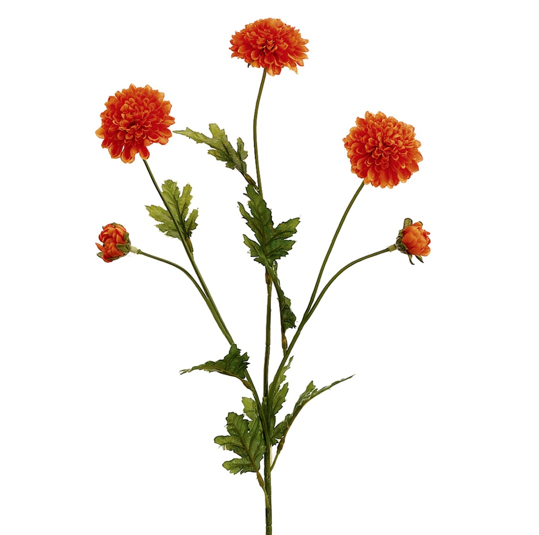 27" Mini Pom Pom Mums Spray, Orange, Artificial Stems, Fake Pompon Ball ...